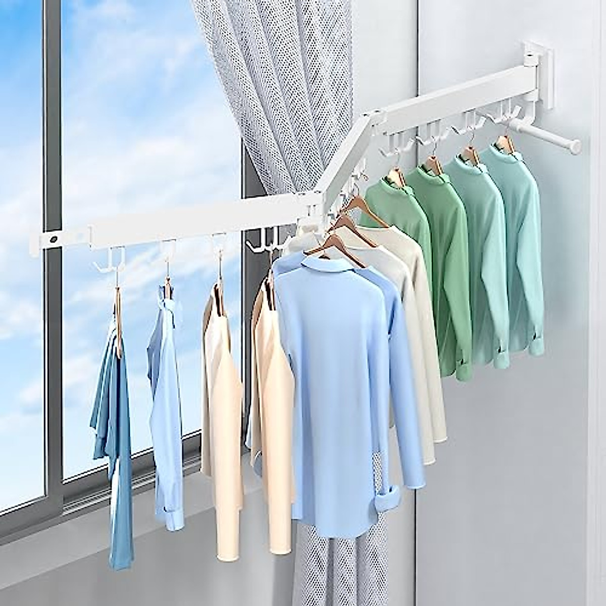 GLDDAO Wall Mounted Drying Rack,Wall Foldable Drying Rack Clothing Wall Mounted,Collapsible Drying Racks for Laundry Wall,Clothes Drying Rack Wall Mount,Retractable White