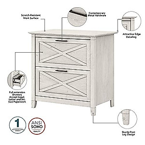 Bush Furniture Key West 54W Computer Desk with Storage and 2 Drawer Lateral File Cabinet in Linen White Oak