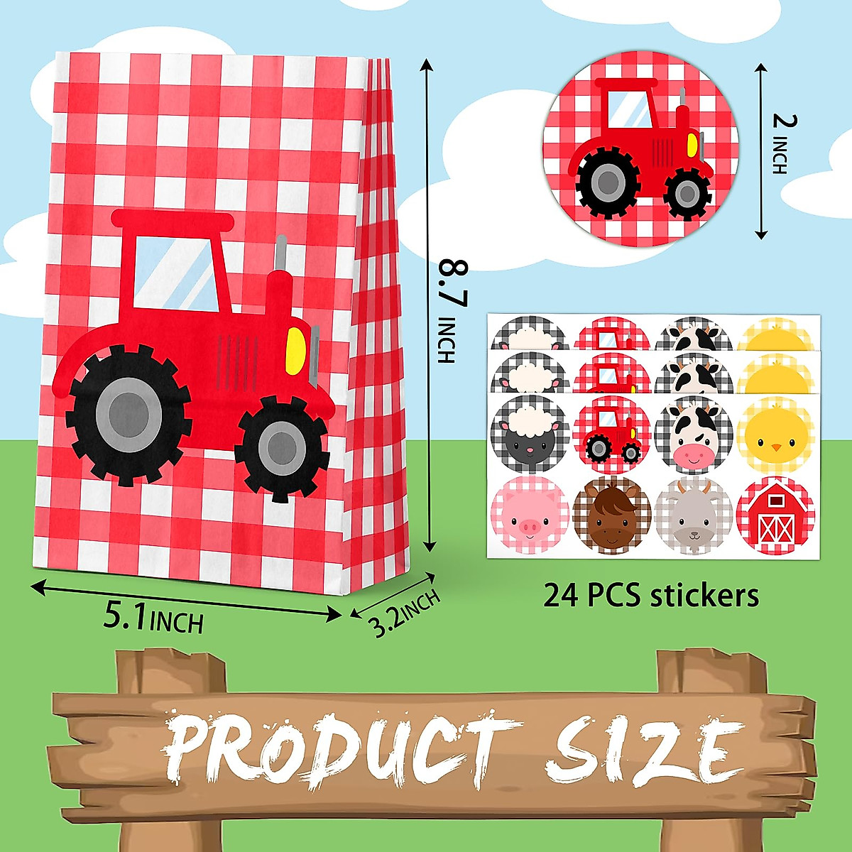 Celee Farm Animal Party Bags - Farm Goodie Bags - Farm Animal Party Supplies - Farm Party Favor for Kids Birthday