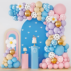 Ouddy Life 176Pcs Blue Balloons Arch Garland Kit, Blue Birthday Decorations Girl with Dog Paw Bone Daisy flower Pink Blue Purple Blush Balloons for Girls Boy Puppy Birthday Party Baby Shower Decor