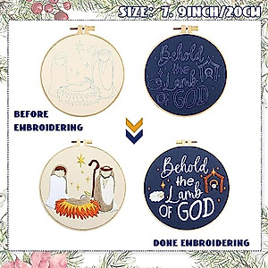 Tigeen 5 Sets Embroidery Starter Kit for Beginners Adults Kids Cross Stitch Embroidery Kit for Christian Christmas with Instructions Embroidery Hoops Needles Colored Threads Needle Threader (Jesus)