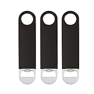 QLL 3 Pack 7" Speed Openers, Heavy Duty Stainless Steel Flat Beer Bottle Opener, Black Rubber Coated Bottle Opener Bartender