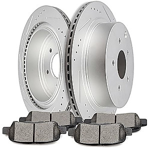 JXWNDPK Disc Brake Rotor and Ceramic Pad Set Kit Rear Side Performance Drilled and Slotted E80396201CP