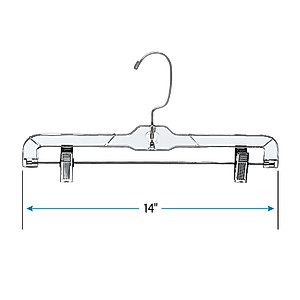 14 inch Clear Plastic Skirt and Pants Hangers - Pack of 20 - Perfect for Lightweight Fabrics Such As Rayon and Linen - Features Anchored Chrome Swivel Hooks, Hangbars, and Padded Metal Clips