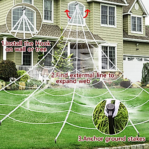 Halloween Decorations Outdoor, 200" Spider Web 60" Giant Spider with Extra Stretch Cobwebs and 10 Small Plastic Spiders, Halloween Outdoor Scary Decorations Yard Home Outside Parties House Décor