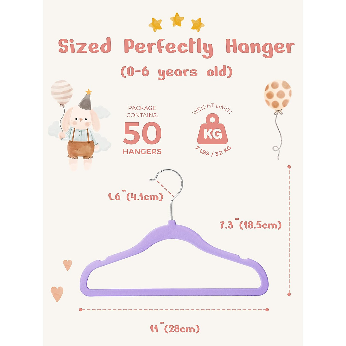 HOUSE DAY Velvet Baby Hangers 50 Pack, Premium Children's Hangers for Baby, Infant & Toddler Clothes, Durable Non Slip Baby Felt Hangers Purple, 11 Inch Baby hangers for Closet, Ideal for Everyday Use