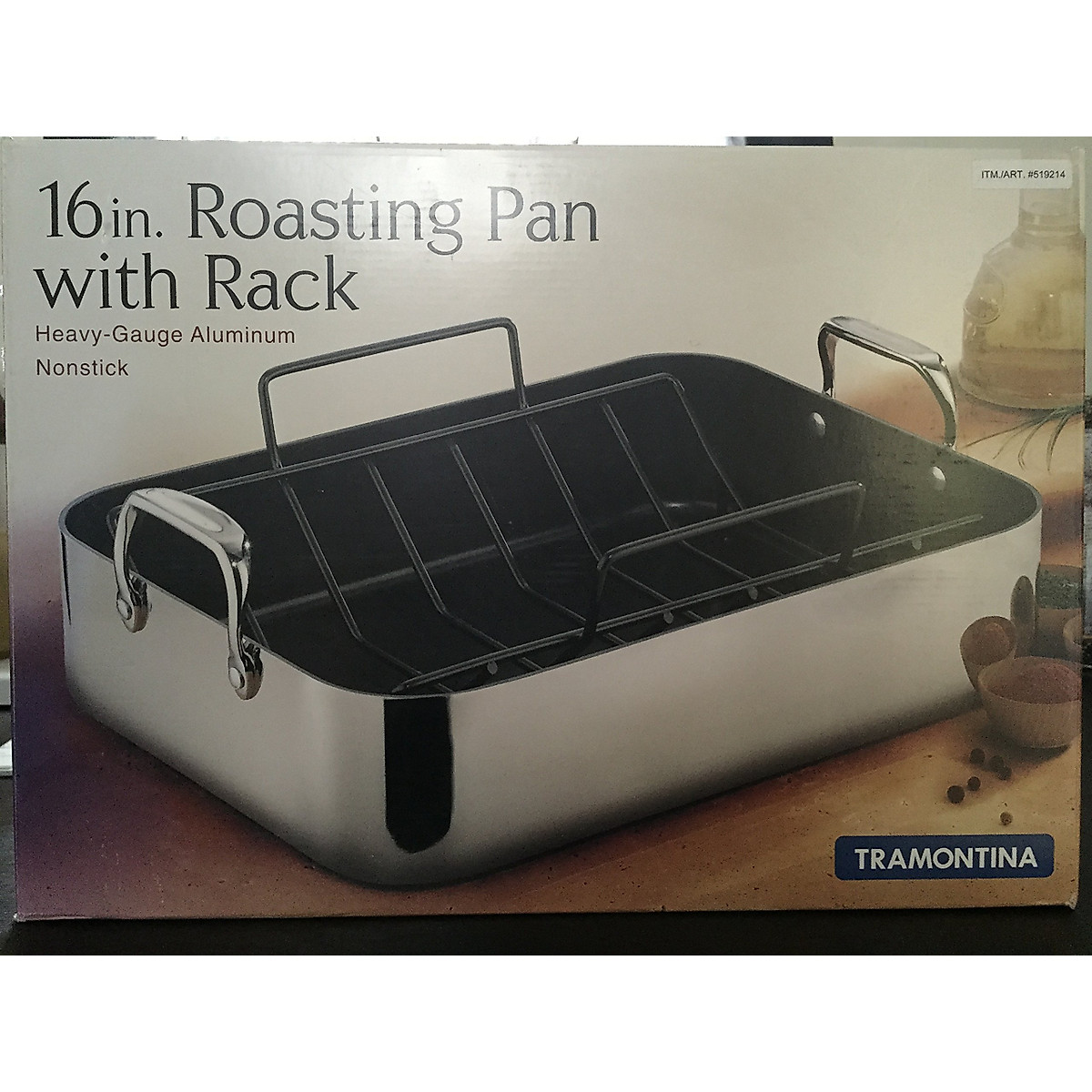Tramontina 16-Inch Heavy Guaged Polished Aluminum Roasting Pan with Removable Rack