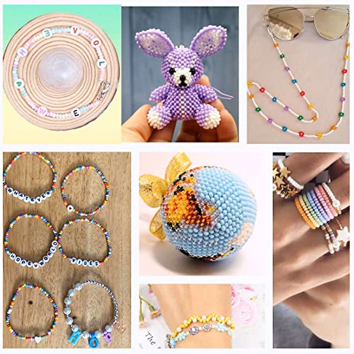 Gacuyi Pastel Glass Seed Beads 10008pcs 2mm Jewelry Making Kit, Macaron Small Beads Pony Beads for Bracelets Necklace Ring Making with Alphabet Letter Beads Rolls of Elastic String Cord