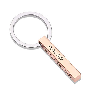 Enni of York Personalized Keychain Stainless Steel Men Custom 3D Bar Keychain Fathers Silver