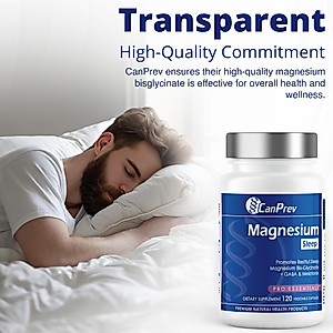 CanPrev - Magnesium Bisglycinate Chelated + GABA & Melatonin 120 Caps - Muscle Health, Bone Health and Cramp Relief - 3rd Party Tested - Formulated & Made in Canada
