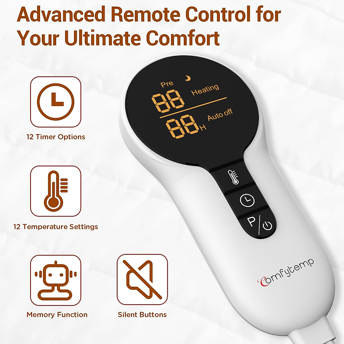 Comfytemp Heated Mattress Pad Twin, Dual Zone Electric Bed Warmer-Upper Body & Foot Temperature Difference Design, Water-Resistant Bed Heater with 12 Heat Settings & Auto-Off, Multi-Mode, Washable