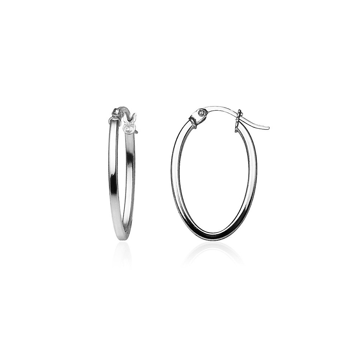 Hoops & Loops 925 Sterling Silver 1.5mm Oval Click-Top Hoop Earrings for Women, 15mm