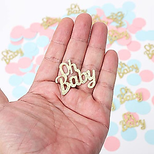 220 Pcs Gender Reveal Confetti Glitter Oh Baby Shower Confetti Pink Blue Round Table Confetti for Baby Shower Gender Reveal Party Decorations