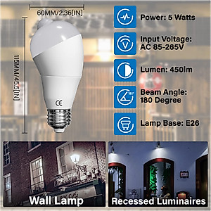Aluxcia E26 PIR Motion Sensor LED Bulb, E26 Medium Base Motion Detector Light Dusk to Dawn Auto On/Off LED Night Light for Yard, Stairs, Garden, Carport and Storge Room Daylight 6000K, 2-Pack