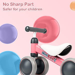 Baby Balance Bike Toys for 1 Year Old Boy Girl Gifts, 10-24 Month Toddler Balance Bike with 4 Silence Wheels, No Pedal Toddler First Bike, First Birthday Gifts Christmas for Boys and Girls (Pink)