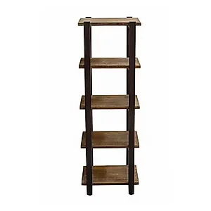Pomona 48 in. Tall Metal and Solid Wood Storage Floor Shelf with Nylon Floor Levelers & Durable Lacquer Finish in Natural Solid Wood Look, Perfect for Rustic Industrial Home Decor