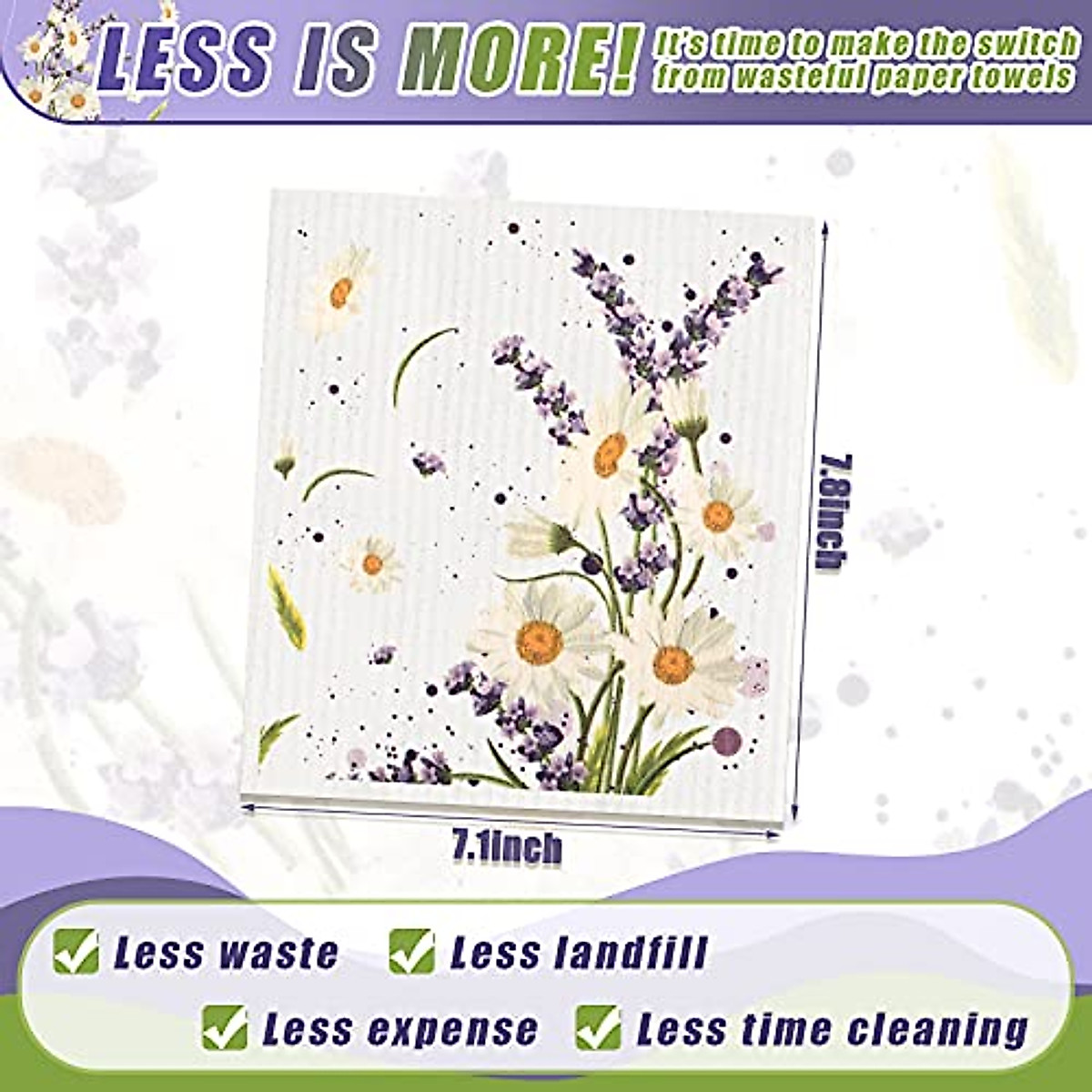 6 Pieces Swedish Kitchen Dishcloths Wildflowers Kitchen Cloths Lavender Reusable Sponge Cleaning Cloths Absorbent Dish Cloth Quick Drying Washable Cleaning Wipes No Odor Hand Towel for Kitchen