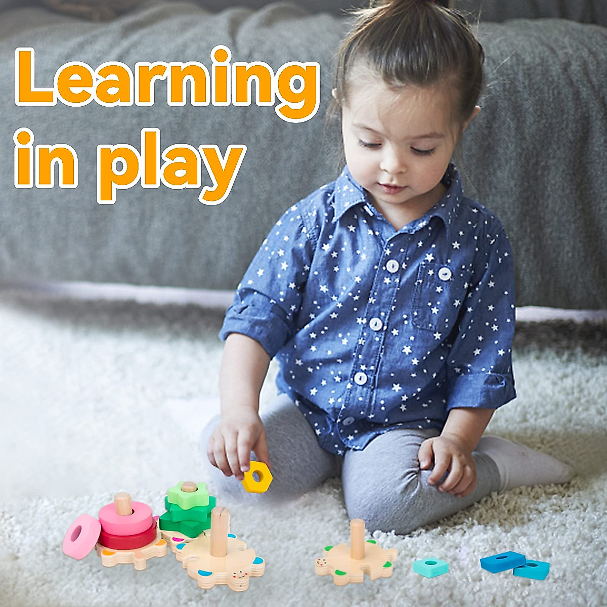 Montessori Toys for Babies 6-12 Months, Wooden Stacking Toys for Toddlers 1-3 Year Old, Toddler Learning Educational Toys 1 Year Old, Preschool Activities Gifts for Boys Girls Birthday Christmas