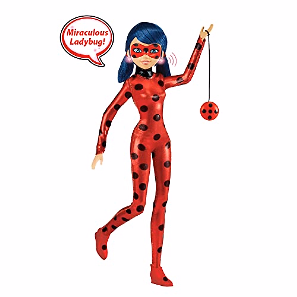 Miraculous Talk & Sparkle Ladybug Doll | 26cm Marinette Figure with Lights Sounds and Yoyo Accessory | Bandai Miraculous Ladybug Dolls Superhero Toys | Miraculous: Tales of Ladybug and Cat Noir Toys