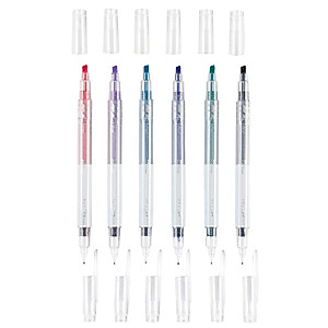 Erin Condren Colorful Marker Gem Dual-Ink/Dual-Tip Markers 6-pack | 6 Pens, 12 Highlight and Jewel-Tone Colors in Chisel Tip Highlighter and Fine Tip Pen | Design