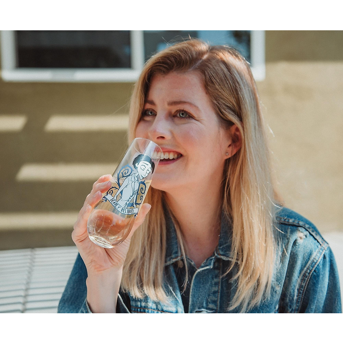 Silver Buffalo Tim Burton's Corpse Bride Dearly Beloved 9-Ounce Stemless Fluted Glassware, Set of 2 | Toasting Champagne Glass Cups For Wine, Mimosas, Cocktails