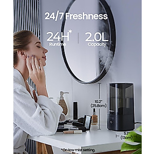 ROSEKM Humidifiers for Bedroom, 2.0L Cool Mist Humidifier for Plant and Baby Nursery, Small Quiet Air Humidifier, Ultrasonic, Filterless, Auto Shut-Off, Black