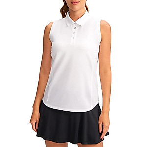 SANTINY Women's Sleeveless Golf Shirt Collared Button-Down Polo Shirts Quick Dry Golf Tennis Tank Tops for Women (White_S)