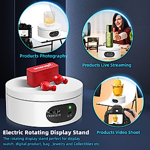 ROLWAY Rotating Display Stand, 360 Degree Automatic Motorized Rotating Turntable Display Stand for Photography Products, Display Turntable for Jewelry, Spinning Display Stand, White