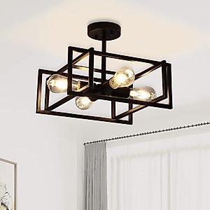 Minyuco Black Ceiling Light Fixtures - 4-Light Industrial Farmhouse Flush Mount Ceiling Lighting,Vintage Metal Chandelier Ceiling Lamp for Kitchen Living Room Bedroom Hallway Laundry Entryway