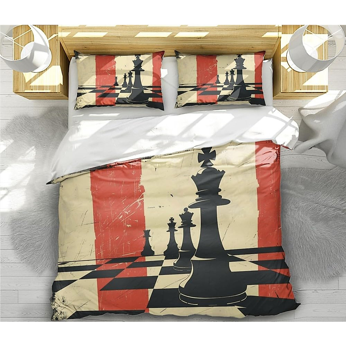 Aimery Chess Duvet Cover and Comforter Set – Artistic and Strategic Chess Piece Design, Premium Microfiber Bedding for a Thoughtful and Unique Bedroom Decor (King (104"x90"),05)