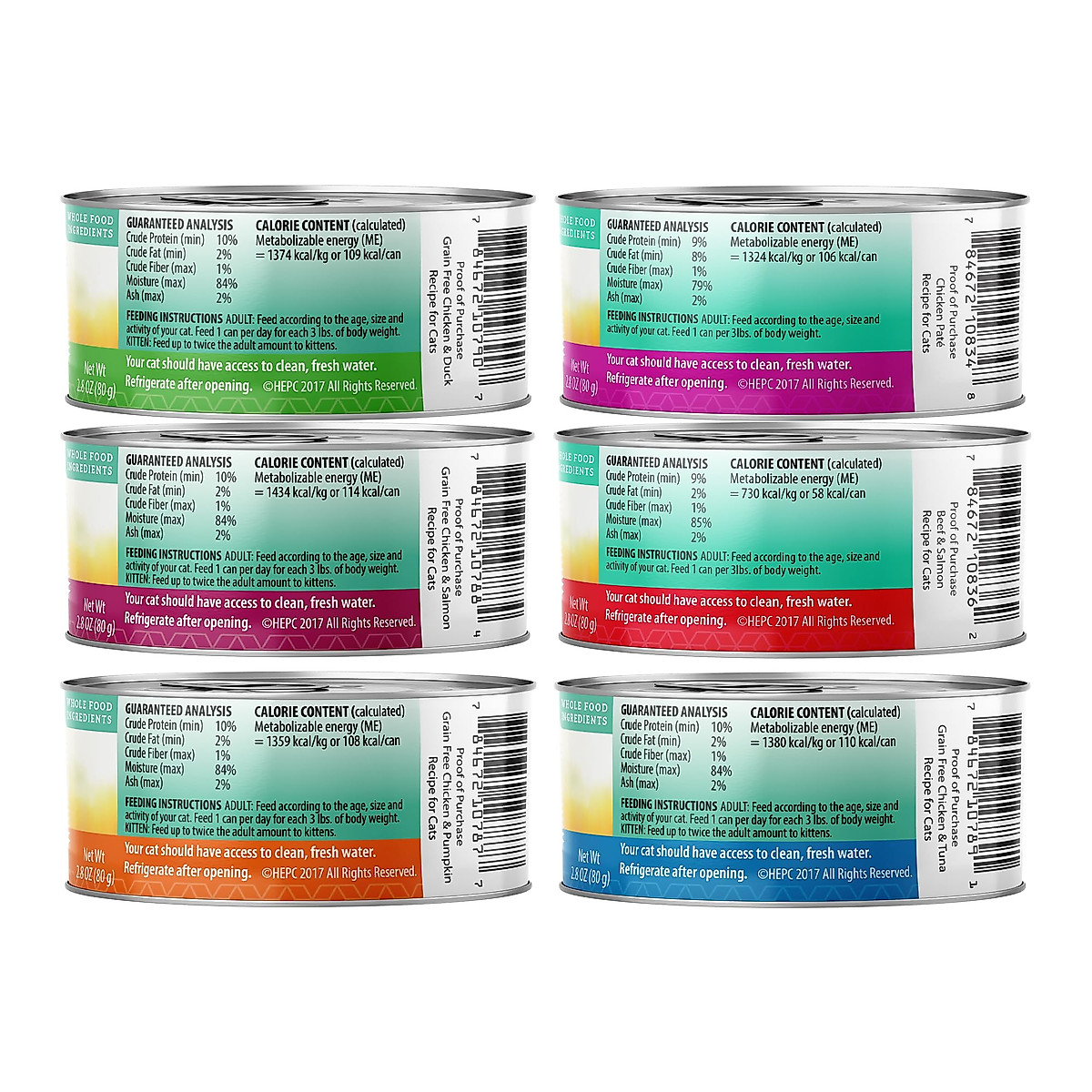 Health Extension Wet Cat Food Canned Bundle - Chicken Pate, Chicken & Duck, Chicken & Salmon, Gravy Beef & Salmon, Chicken & Tuna, Chicken & Pumpkin (2.8oz Each) - All Life Stages