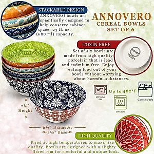 Annovero Cereal Bowls, Dessert Bowls. Cute and Colorful Porcelain Dishes for Kitchen, Microwave and Oven Safe. Bundle