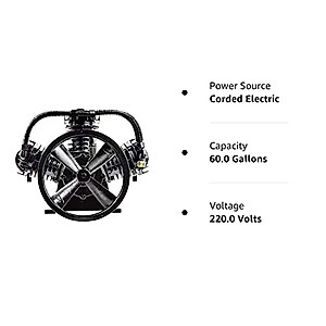 Compressor Source 4 to 5 HP Air Compressor Pump Replacement Single Stage 3 Cylinder 10-12 CFM Max Cast Iron CS3065A