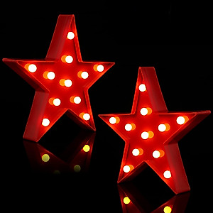 Tarpop 2 Pcs Star Plastic Night Light Battery Operated LED Marquee Star Sign Star Shaped Party Movie Theater Decor Room Wall Lamp for Kids Baby Child Girl Gifts, Party Bar Christmas(Red)