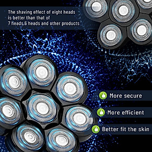 Bsotena 8D Upgrade 8 Heads Electric Shaver Bald Head Shaver Replacement Blades, 8 Heads Beard Cutter Replacement Blade Easy Install Electric Razor Shaver Head for Bald and Face Dt-002