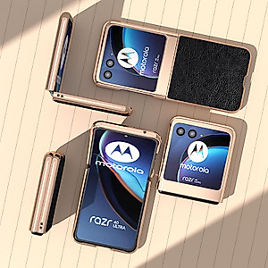 TECSHINE Case for Motorola Razr 40 Ultra Folding Screen Mobile Phone. Leather Cover Shell for Moto Razr+ 2023 Cell-Phone -Black