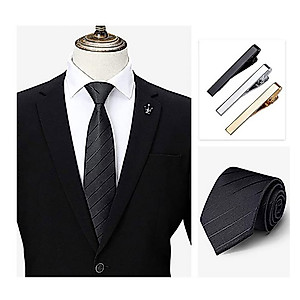 Ericotry 3 PCS Mens Classic Tie Clips Black Gold Sliver Necktie Tie Bar Clip Set for Regular Ties for Wedding Anniversary Business and Best Gift