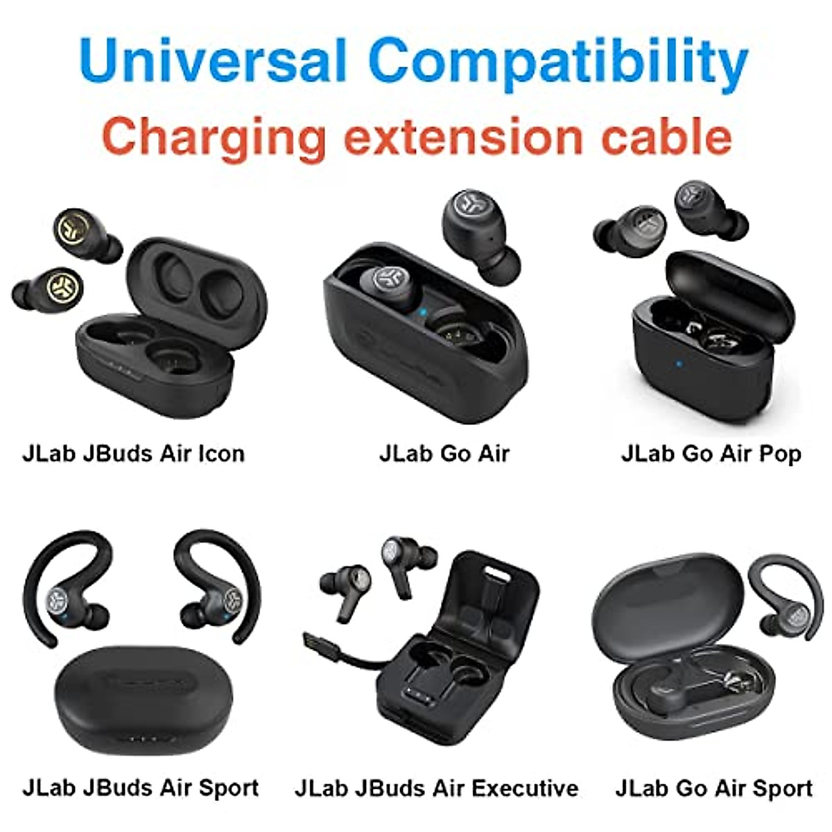 USB Charger for JLab Go Ai/Pop/Sport, JLab Epic Air ANC/Sport ANC, JLab JBuds Air/Sport/Executive/Pro/Play Gaming/ANC USB A Male to Female Extension Cable Cord