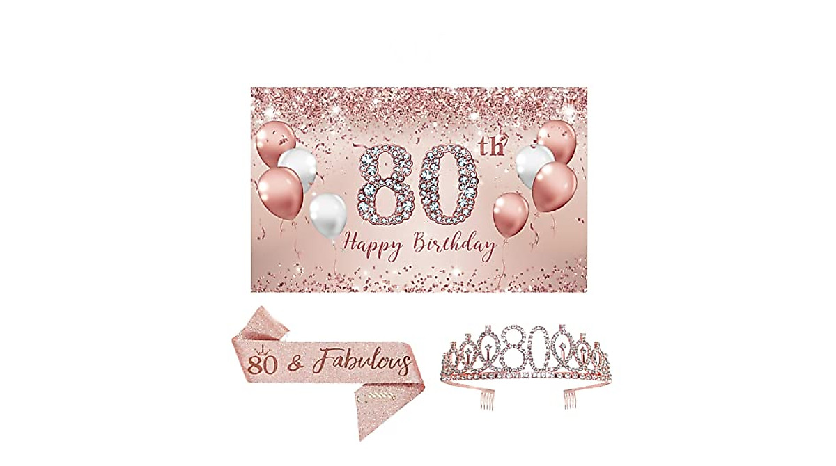 Trgowaul 80th Birthday Decorations for Women | Rose Gold Set