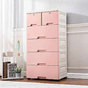 n/a 6 Drawer Plastic Dresser with Wheels Storage Cabinet Tower Closet Organizer Unit for Home Office Bedroom Livingroom