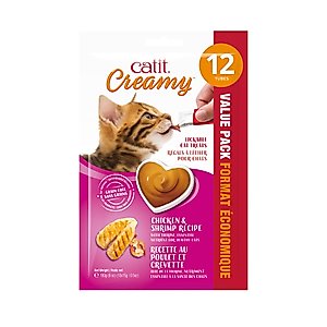Catit Creamy Lickable Cat Treat, Healthy Cat Treat, Chicken & Shrimp, 12 Pack, 0.5 Ounce (Pack of 12)