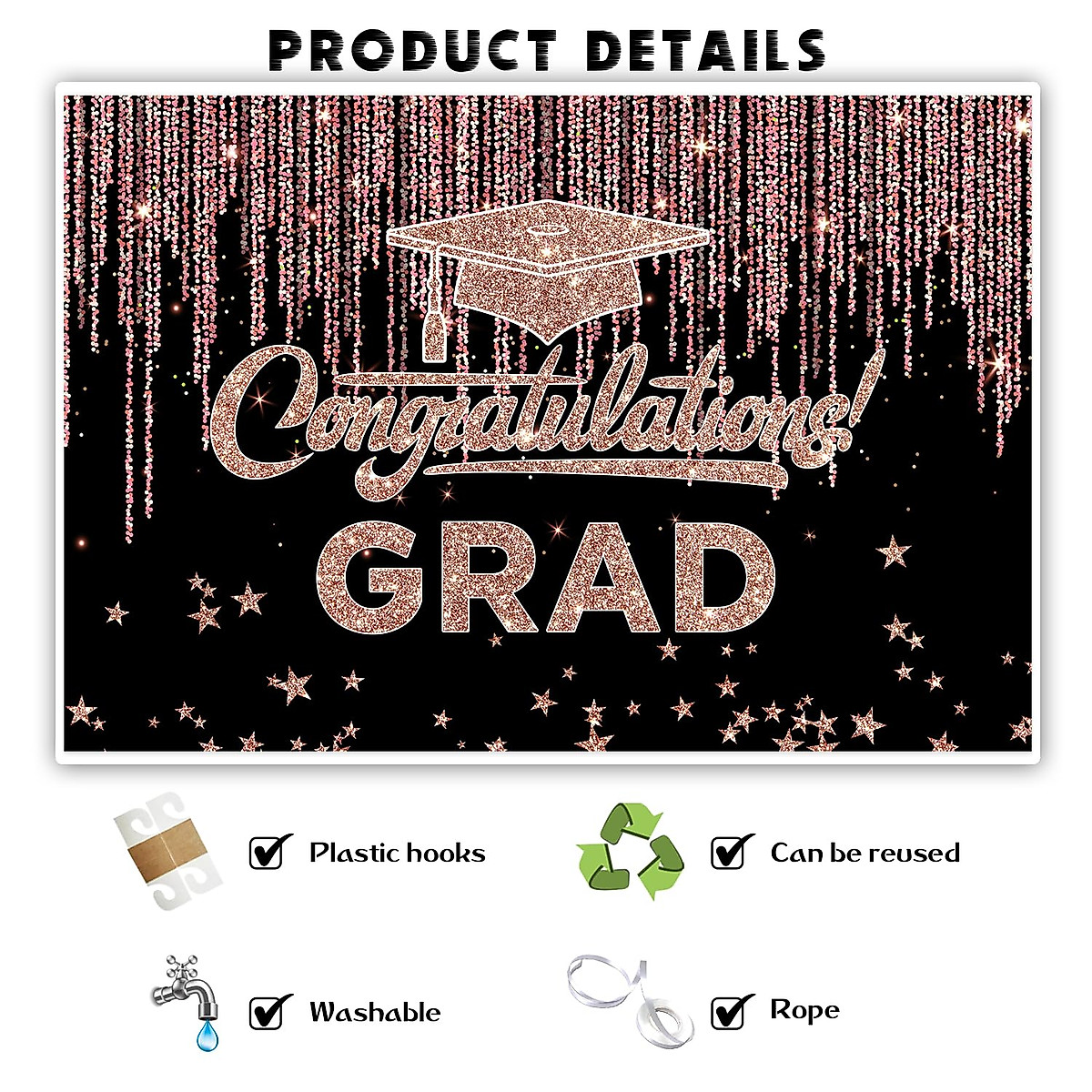 INNORU Congratulations Grad Graduation Backdrop Banner, Graduation Photography Backdrop Poster Durable Fabric Finally Done Banner Graduation Party Decorations Photo Booth Props 6x4ft Rose Gold