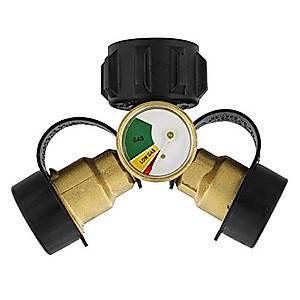 Dumble Propane Tank Adapters LP Gas Line Splitter 2 Way Hose Tee Y Propane Splitter with Gauge - 2 QCC1 Thead and 1 POL