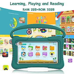 7 Inch Kids Tablet, Quad Core Android 11 Toddler Tablets, Children Tablet with 32GB Storage 2GB RAM WiFi BT Shockproof Case Dual Camera Educationl Games Parental Control, Kids Software Pre-Installed