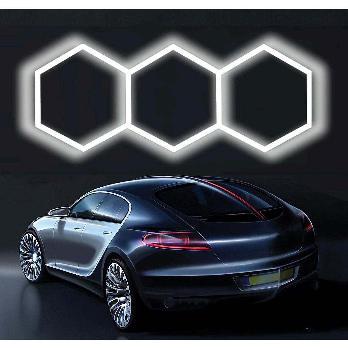 SENKOYU LED Car Garage Light, Attachable Plug in Ceiling Light, 96W 10640LM 6500K Daylight White, IP54 Hexagonal Shop Light for Car Detailing, Garage, Workshop and Gym (3 Hexagonal Grids)