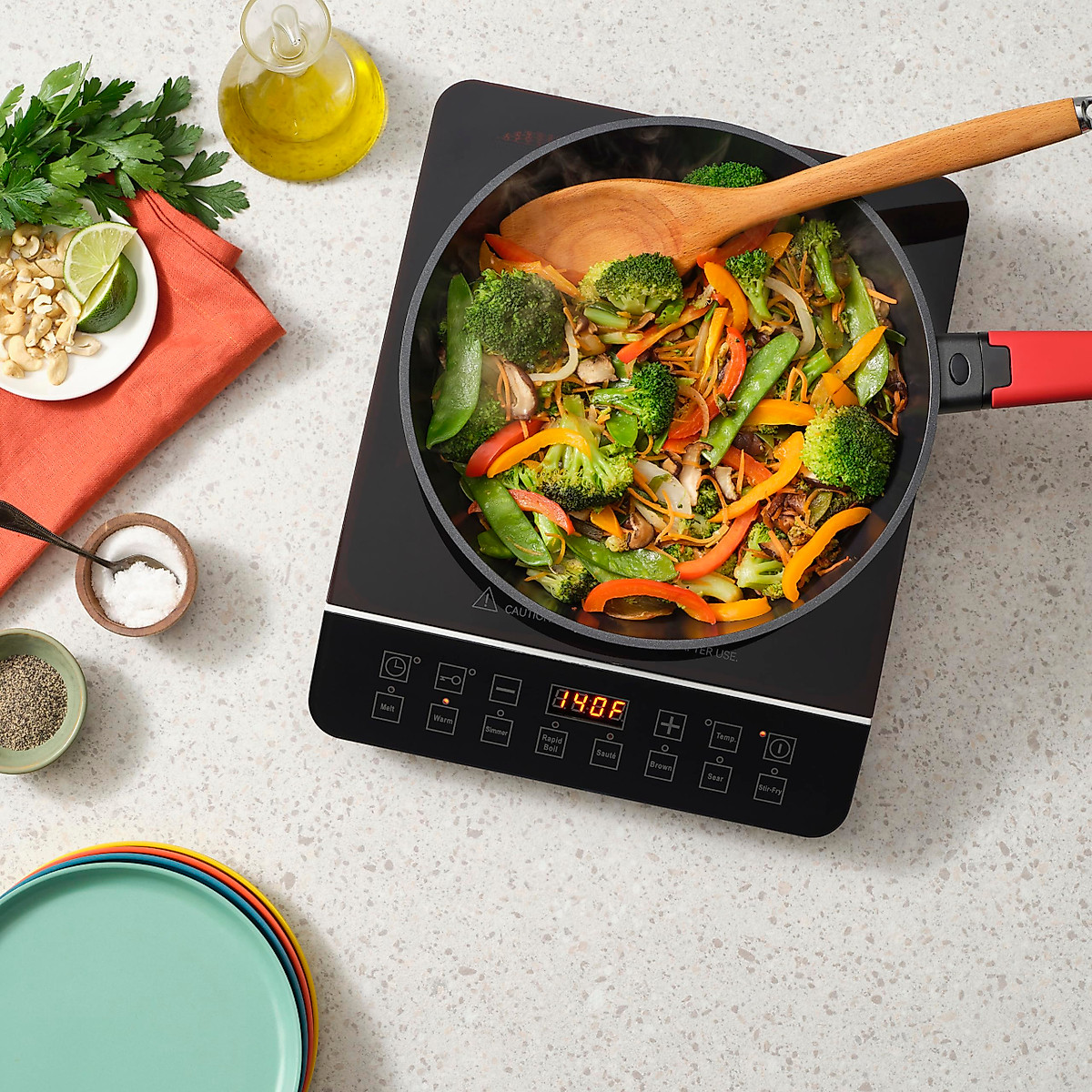 Zavor Onyx Induction Cooktop, Electric Burner with 8 Quick Launch Buttons, Energy-Efficient Burners for Cooking up to 50% Faster, Cool Touch Surface, Safety Lock, Slanted Panel, 180 Minutes Timer