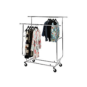 New Double Rail Collapsible Chrome Rolling Clothing/garment Rack