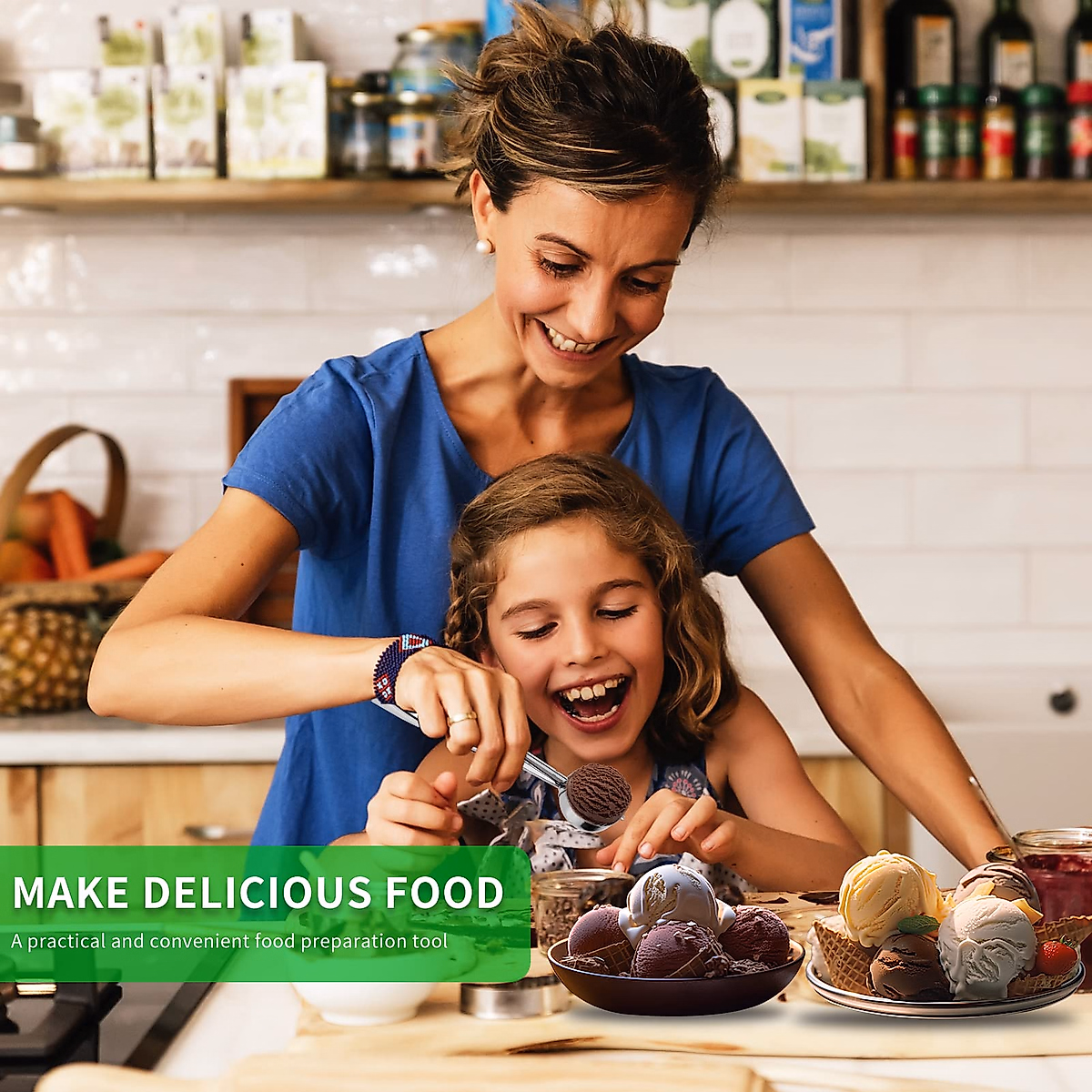 3PCS Ice Cream Scoop,Premium cookie scoop set,Small/Medium/Large stainless steel Scoops,Professional Ice cream Scooper with Trigger Release for Baking, Cookie, Fruit and Ice Cream by AOULELA