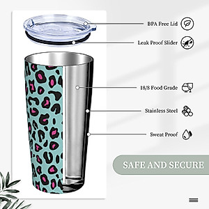 JASROTAO Blue Pink Leopard Tumbler,Leopard 20oz Stainless Steel Insulated Travel Tumbler,Travel Coffee Mug with Lid and Straw Water Bottle Drink Tumbler Cups Gifts for Women Men Lovers