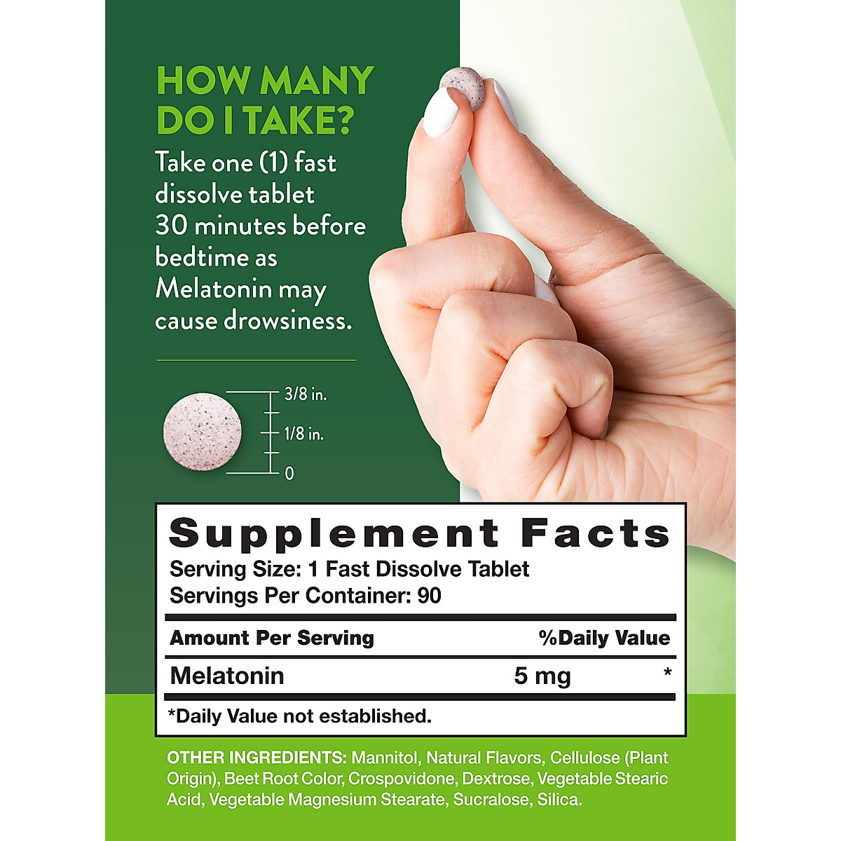 Melatonin 5 mg | 90 Fast Dissolve Tablets | Natural Berry Flavor | Vegetarian, Non-GMO & Gluten Free Supplement | by Nature's Truth